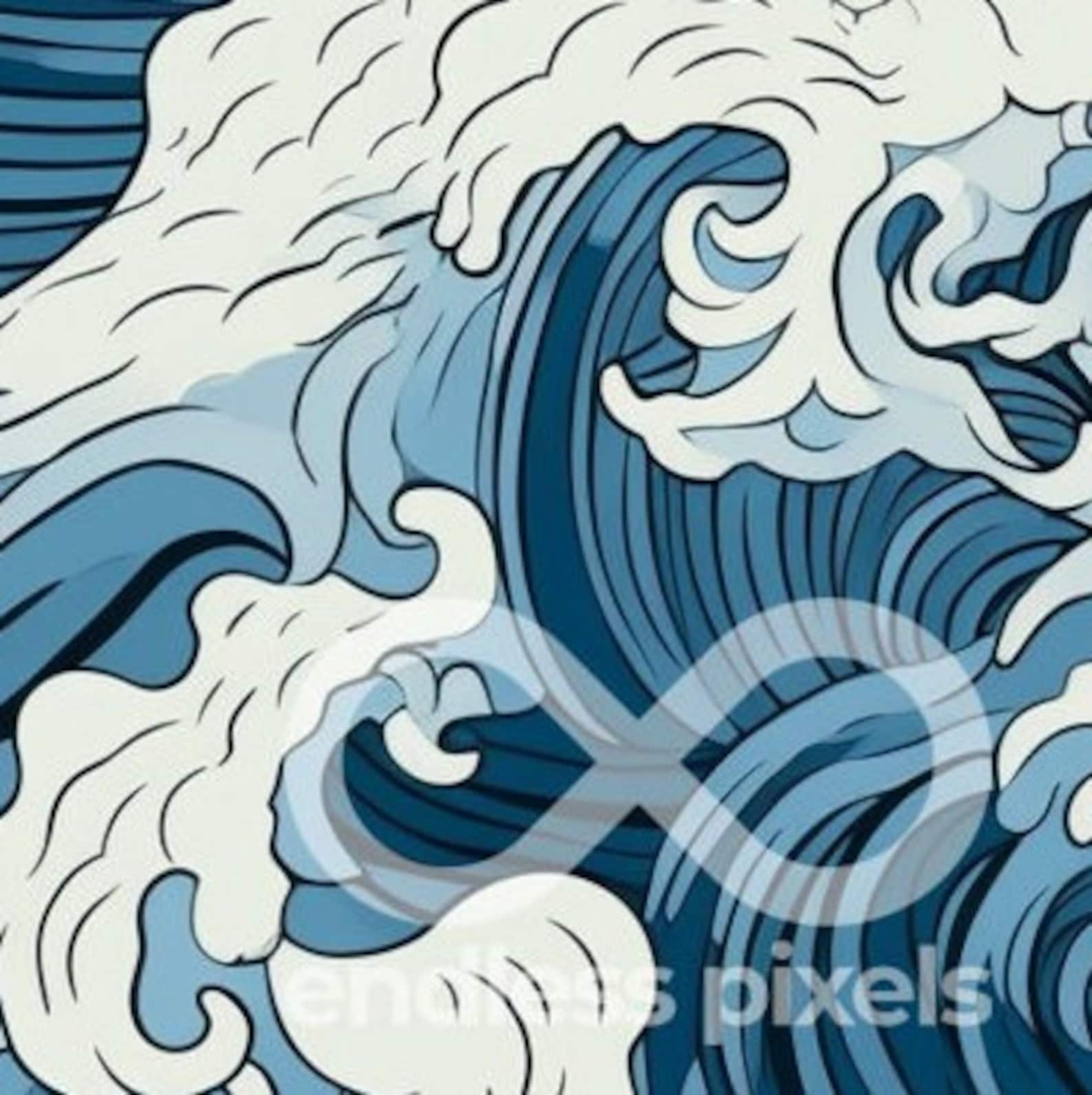 Seamless Waves Digital Art Pattern for Instant Download, Wave Pattern ...