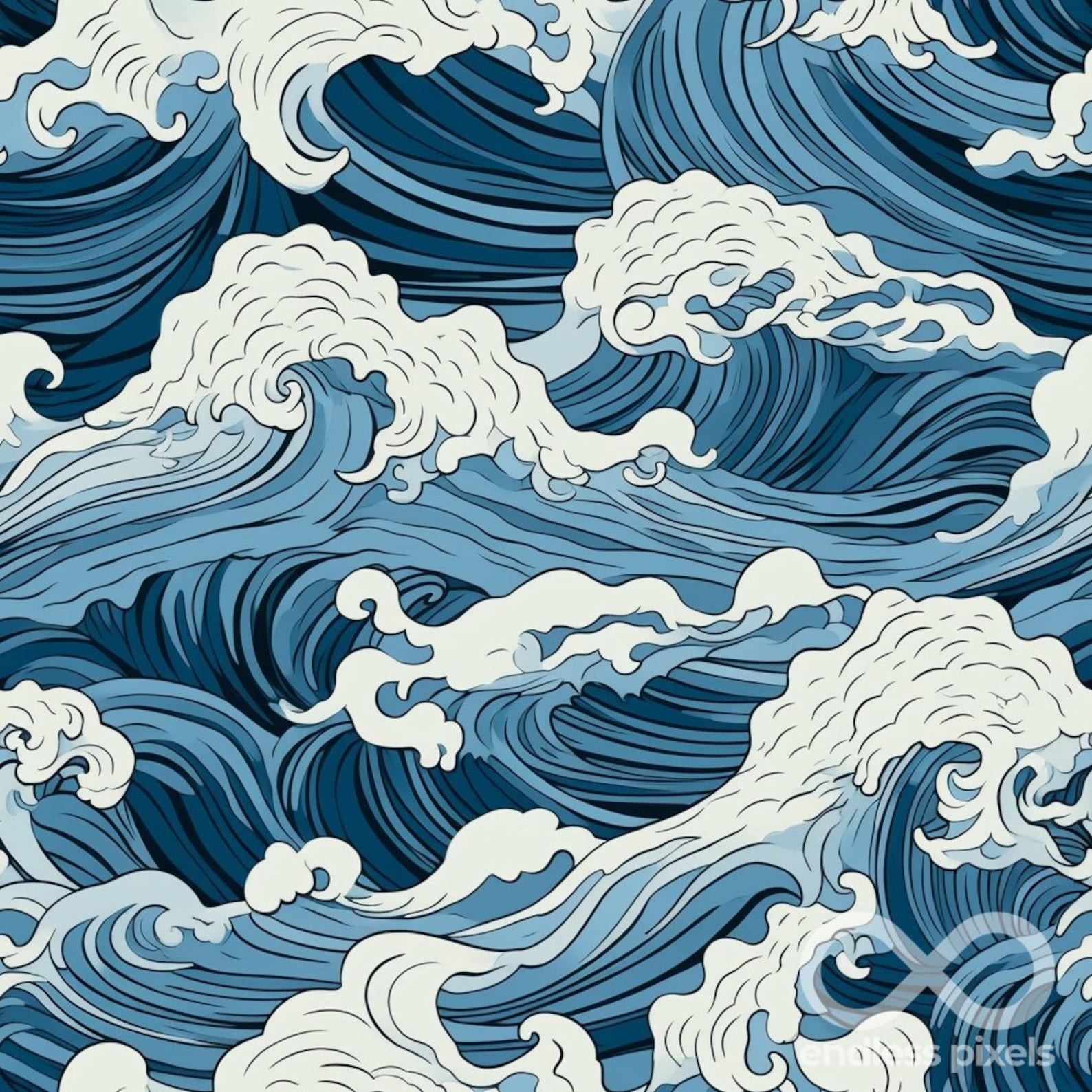 Seamless Waves Digital Art Pattern for Instant Download, Wave Pattern ...
