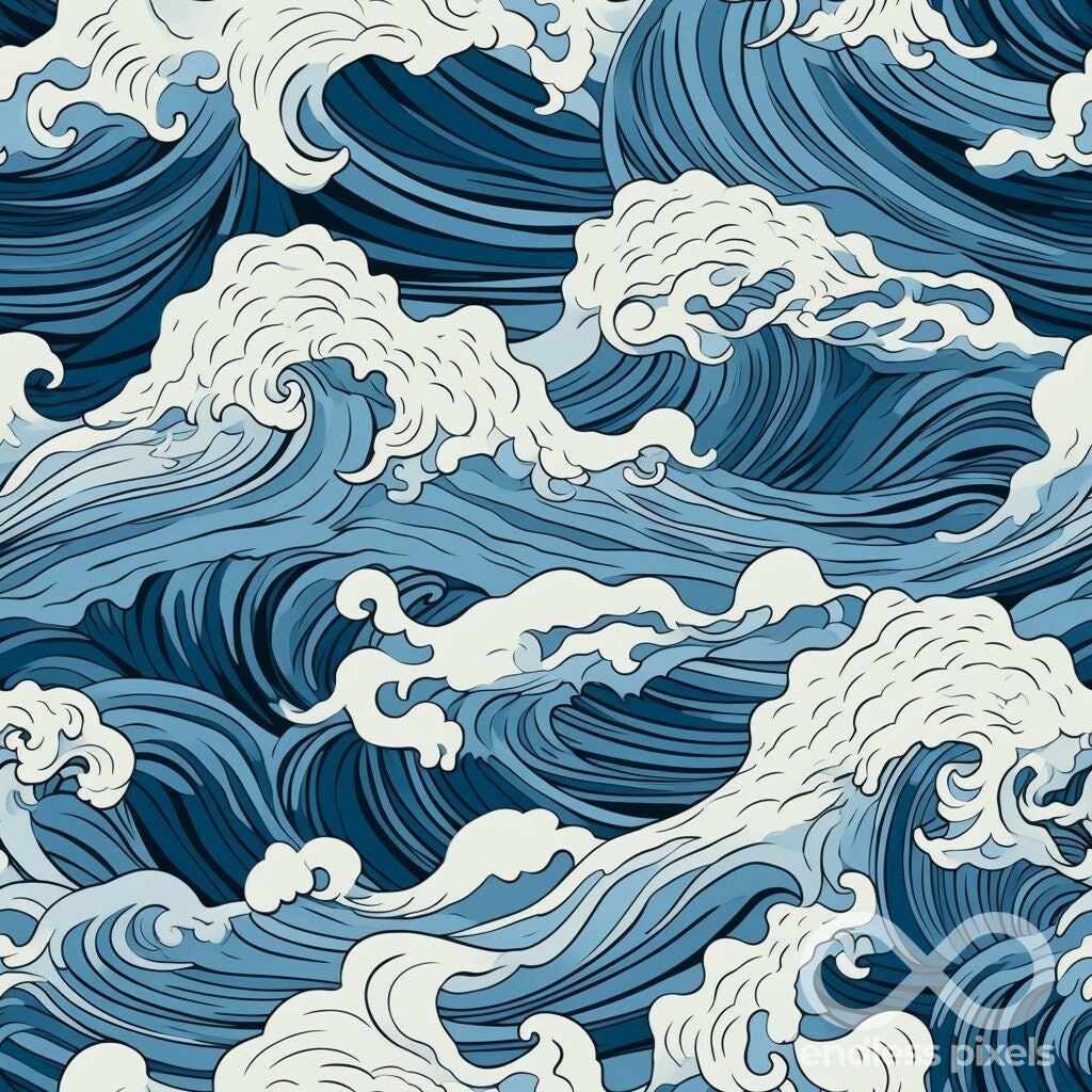 Seamless Waves Digital Art Pattern for Instant Download, Wave Pattern, Digital Pattern ...