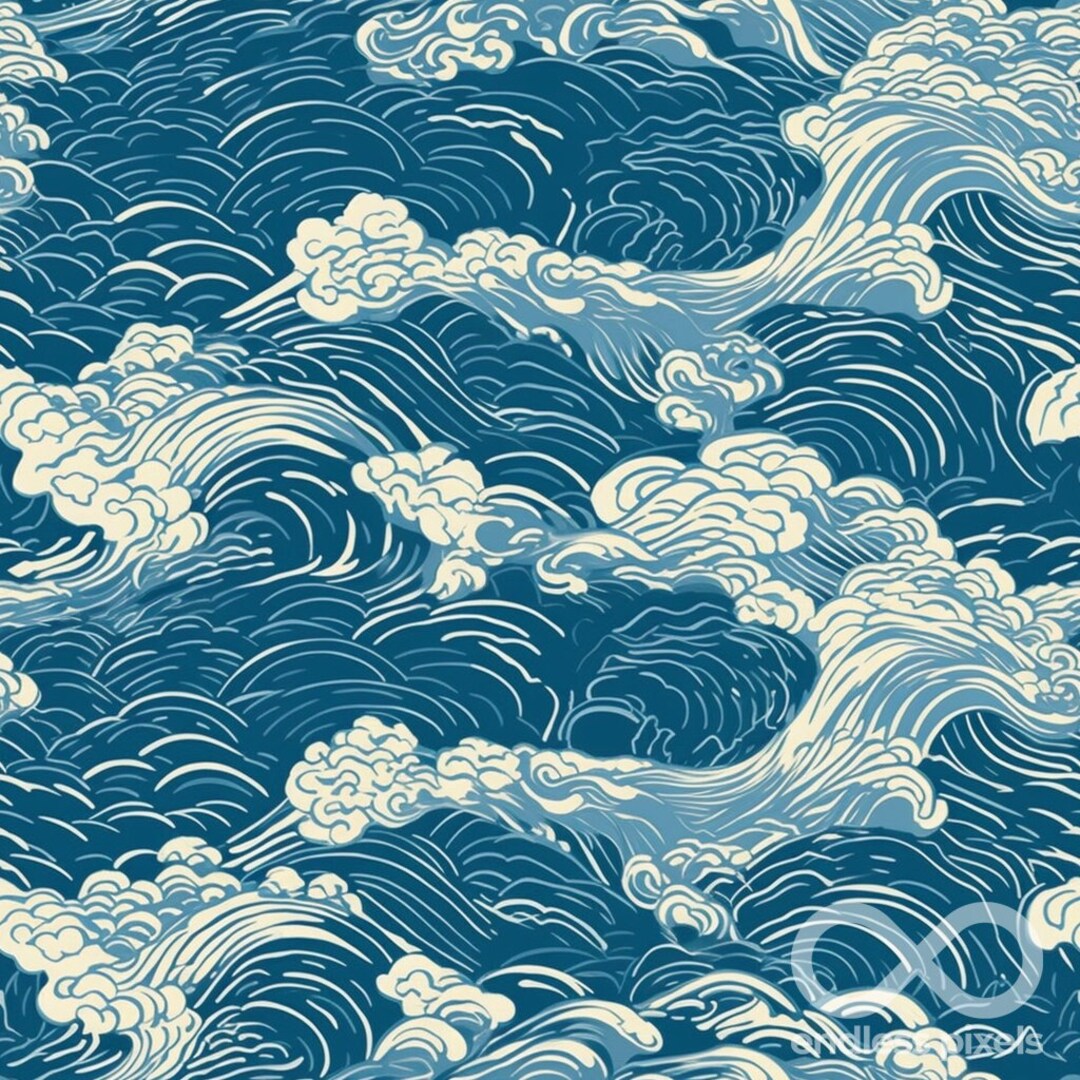 Seamless Waves Digital Art Pattern for Instant Download, Wave Pattern ...