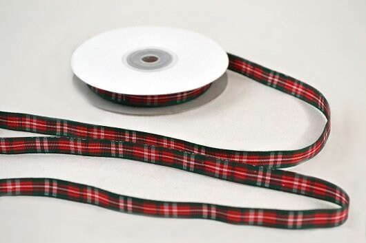 Lovely Slim Tartan Plaid Red Green White Ribbon, Ribbon by the Yard ...