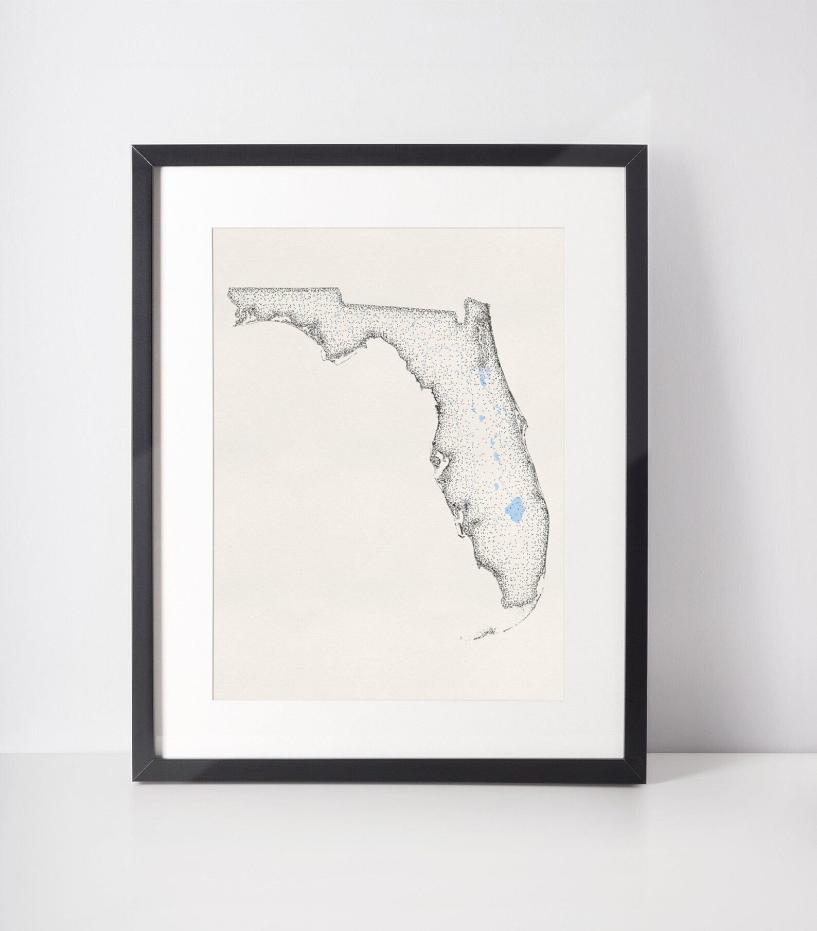 Florida Map Art Print: Stippling With Lakes and Rivers Map Print State ...