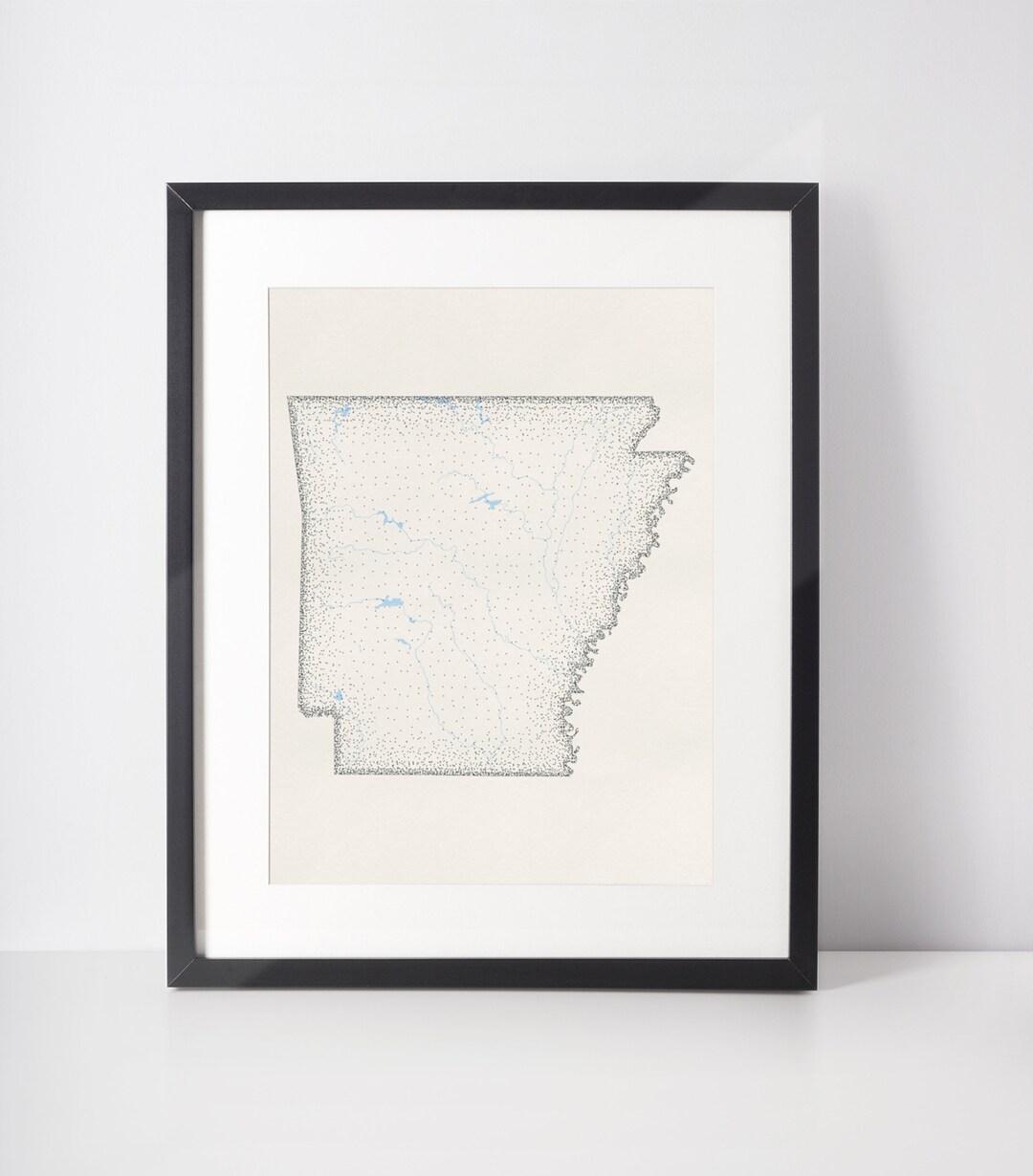 Arkansas Map Art Print: Stippling With Lakes and Rivers - Map Print ...