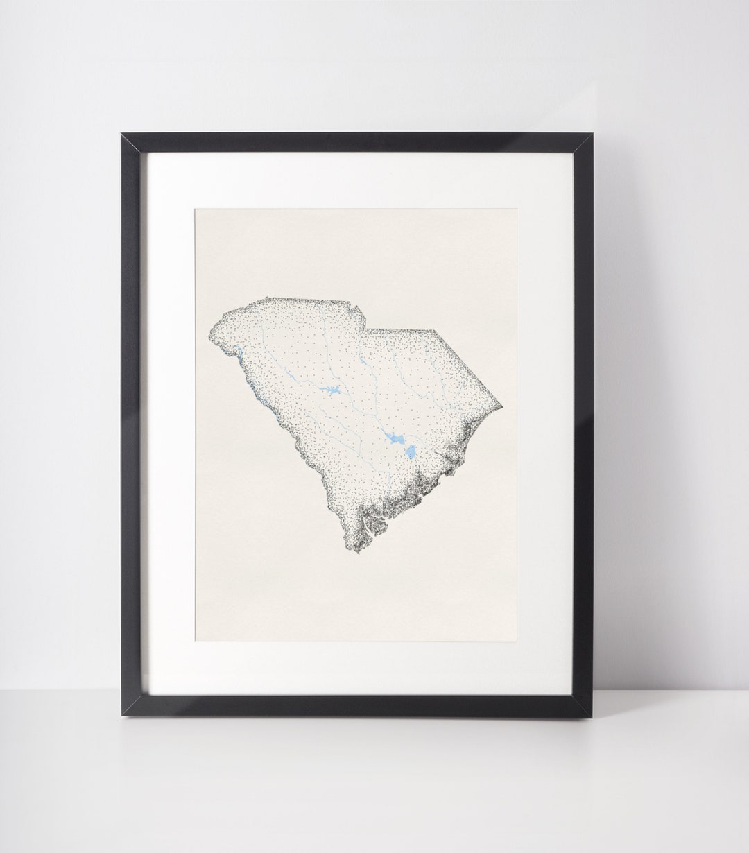 South Carolina Map – Water, Lakes, Rivers, Creeks – Custom Map Print ...