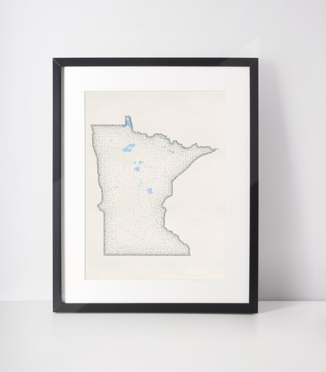 Minnesota Map Art Print: Stippling With Lakes and Rivers - Map Print ...