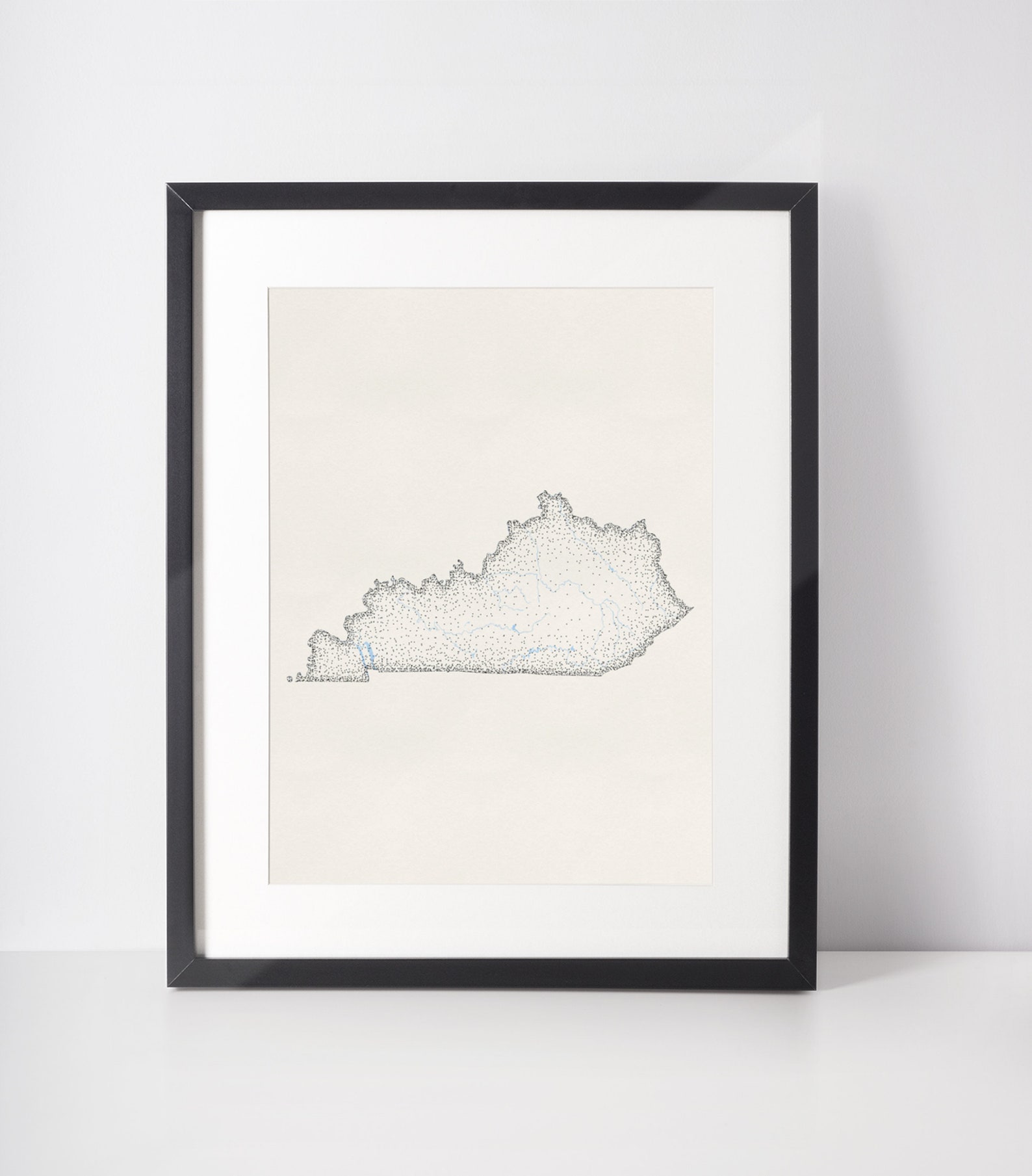 Kentucky Map Art Print: Stippling With Lakes and Rivers Map Print State ...