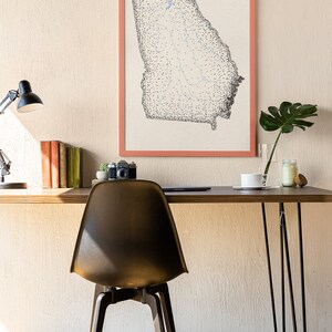 Georgia Map Art Print: Stippling With Lakes and Rivers Map Print State ...