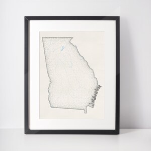 Georgia Map Art Print: Stippling With Lakes and Rivers Map Print State ...