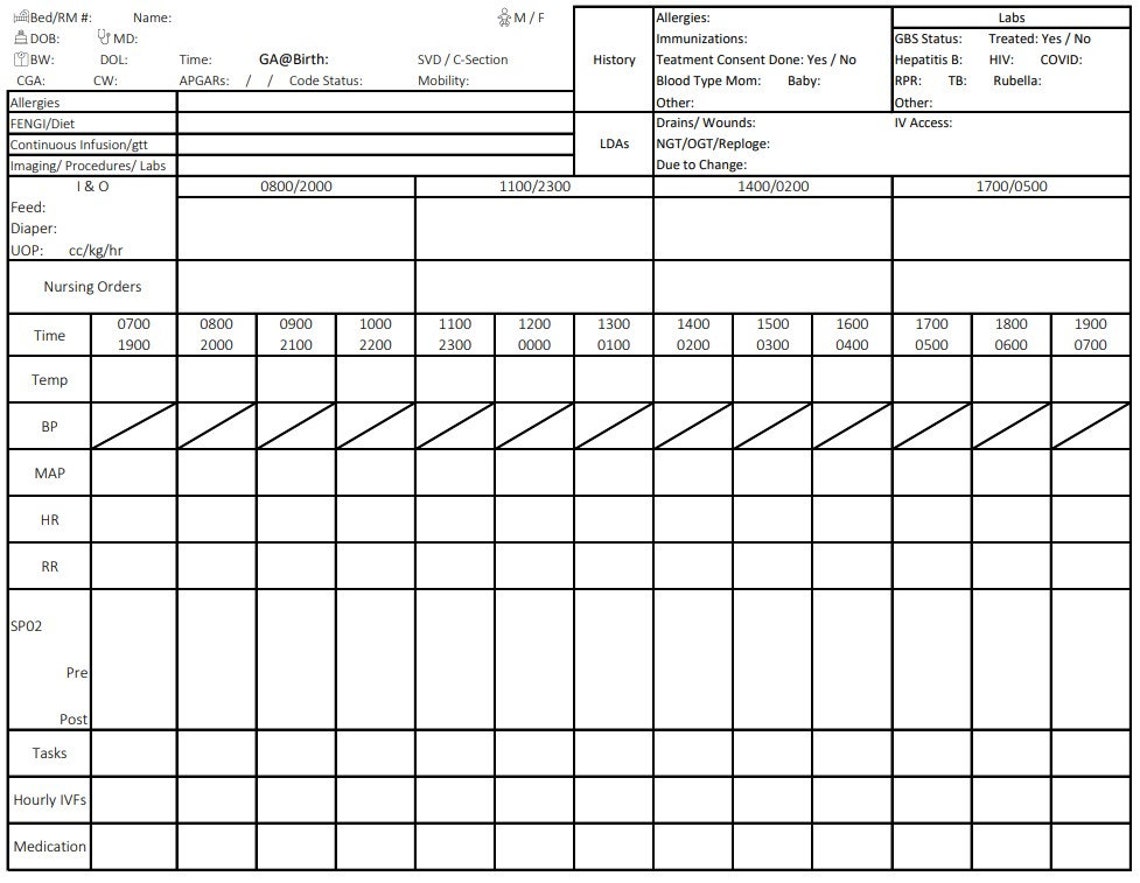 Printable & Editable Nursing Assessment Patient Chart Report - Etsy