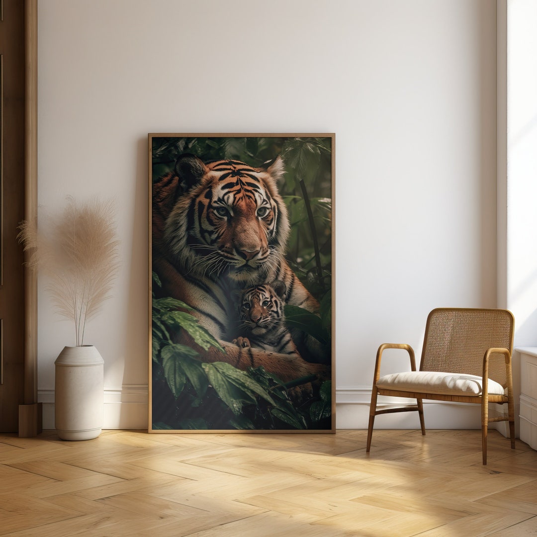 Tiger Poster Tiger With Cub Wall Art Rainforest Wildlife Photography ...