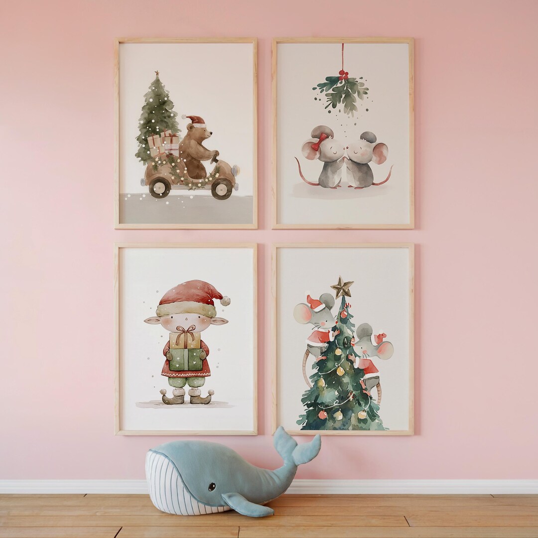 Cute Christmas Poster Print Vintage Watercolor Christmas Painting Boho ...