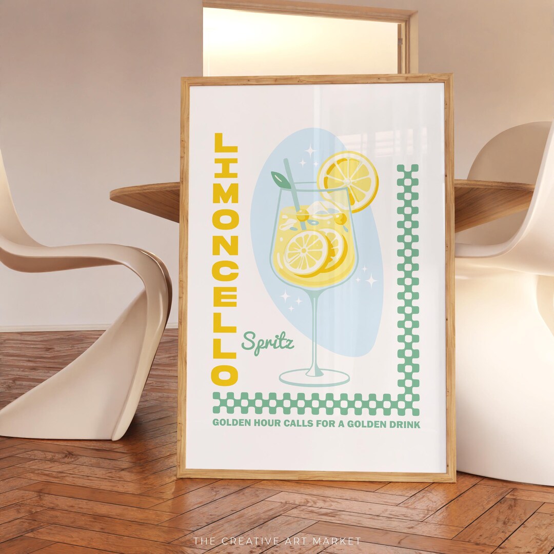 Limoncello Spritz Cocktail Wall Art Print, Colorful Bar Cart Poster ...