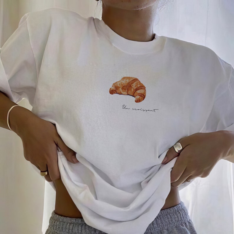 Croissant T-shirt Cute French Pastry Tee Retro Bread Lover Oversized ...
