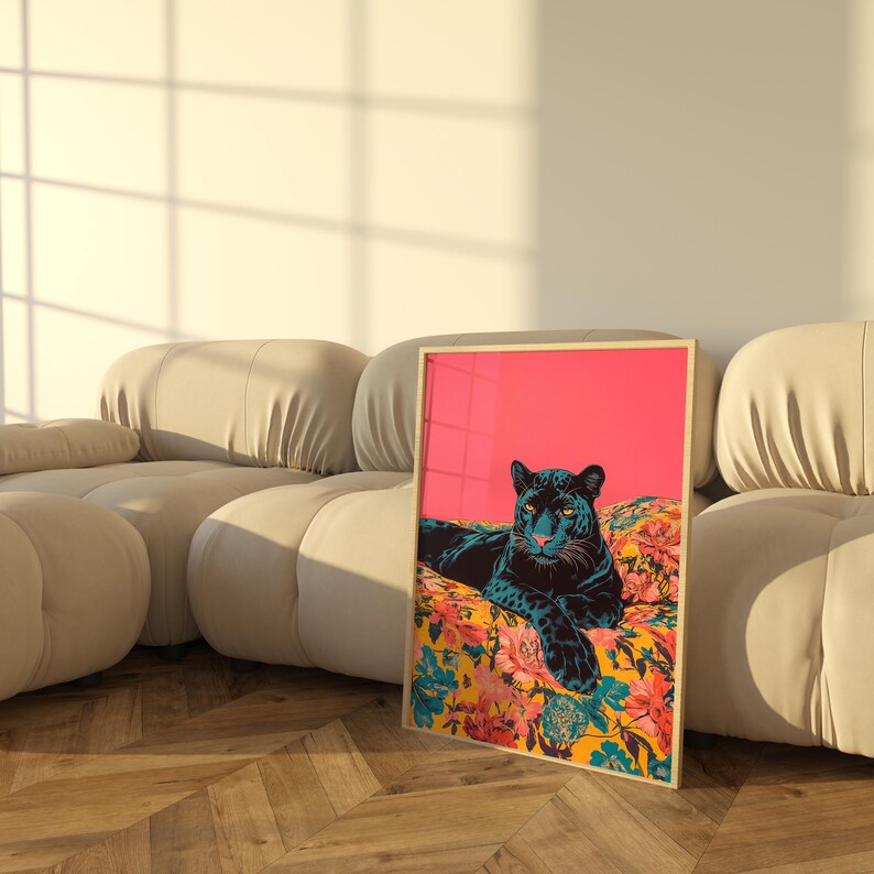 Colorful Black Panther Printable Art Maximalist Panther Artwork Floral ...