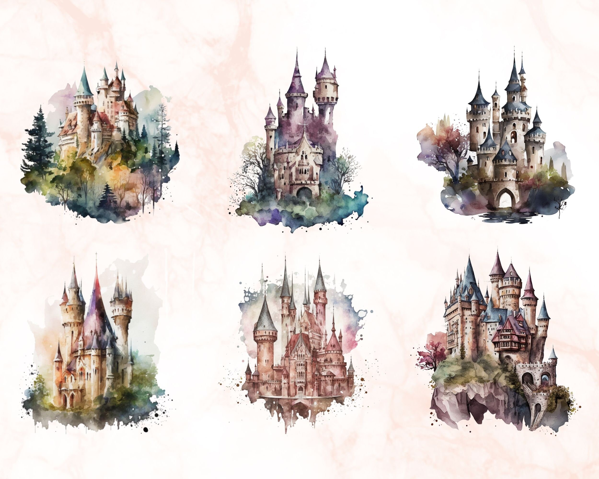 Watercolor Castle Clipart 10 High Quality Pngs Digital Download ...
