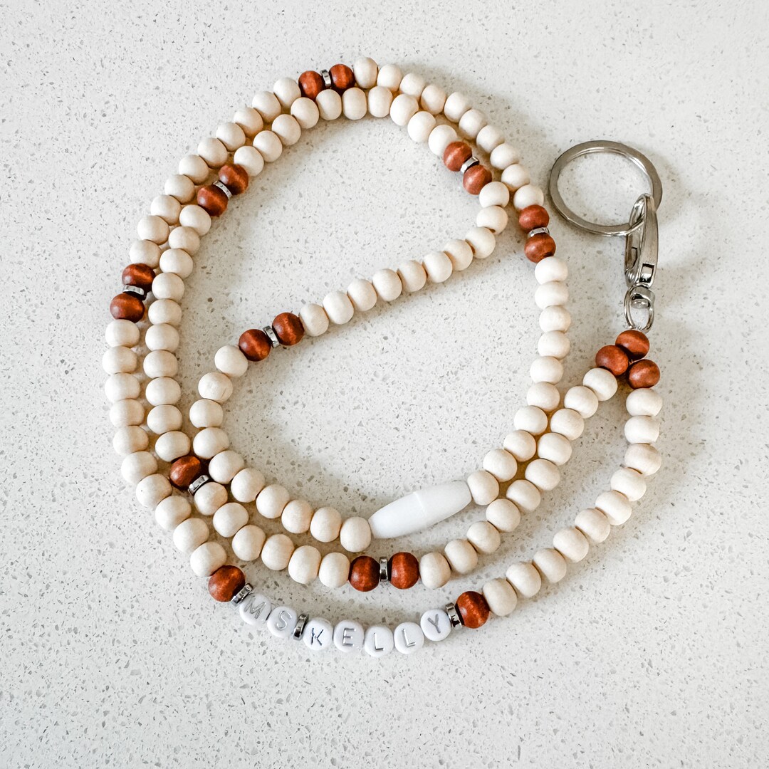 Custom Lanyard Customizable Letter Beads Neutral Lanyard, Wood Bead ...