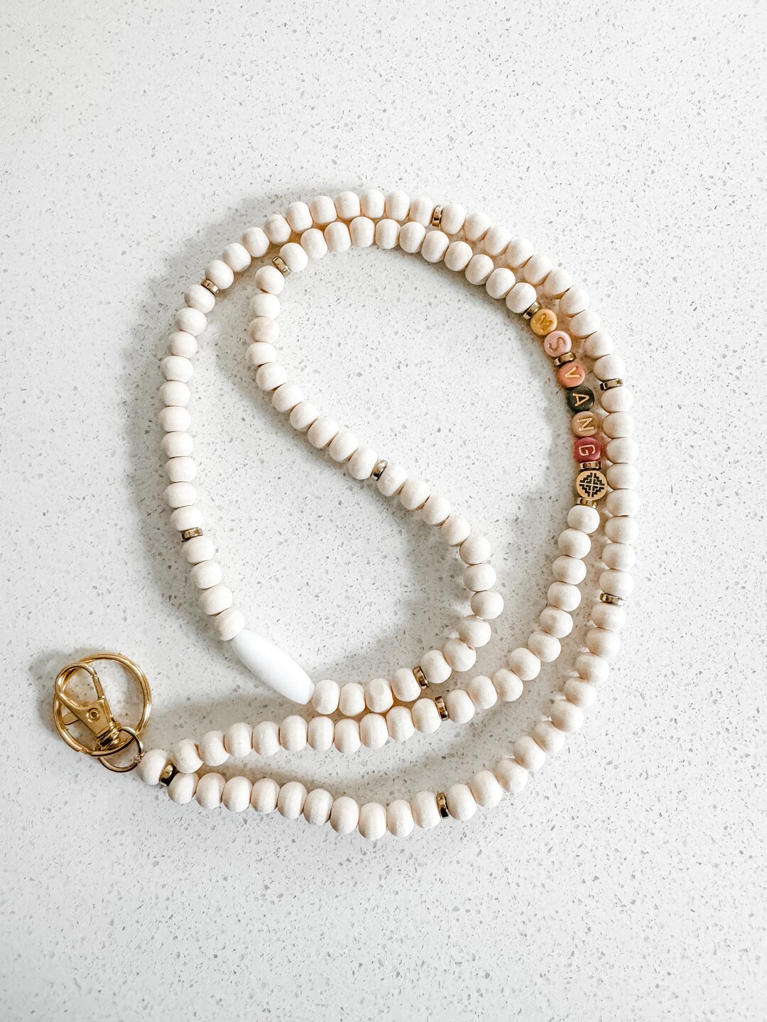 Hmong Bead Motif Custom Lanyard Neutral Lanyard, Wood Bead Lanyard ...