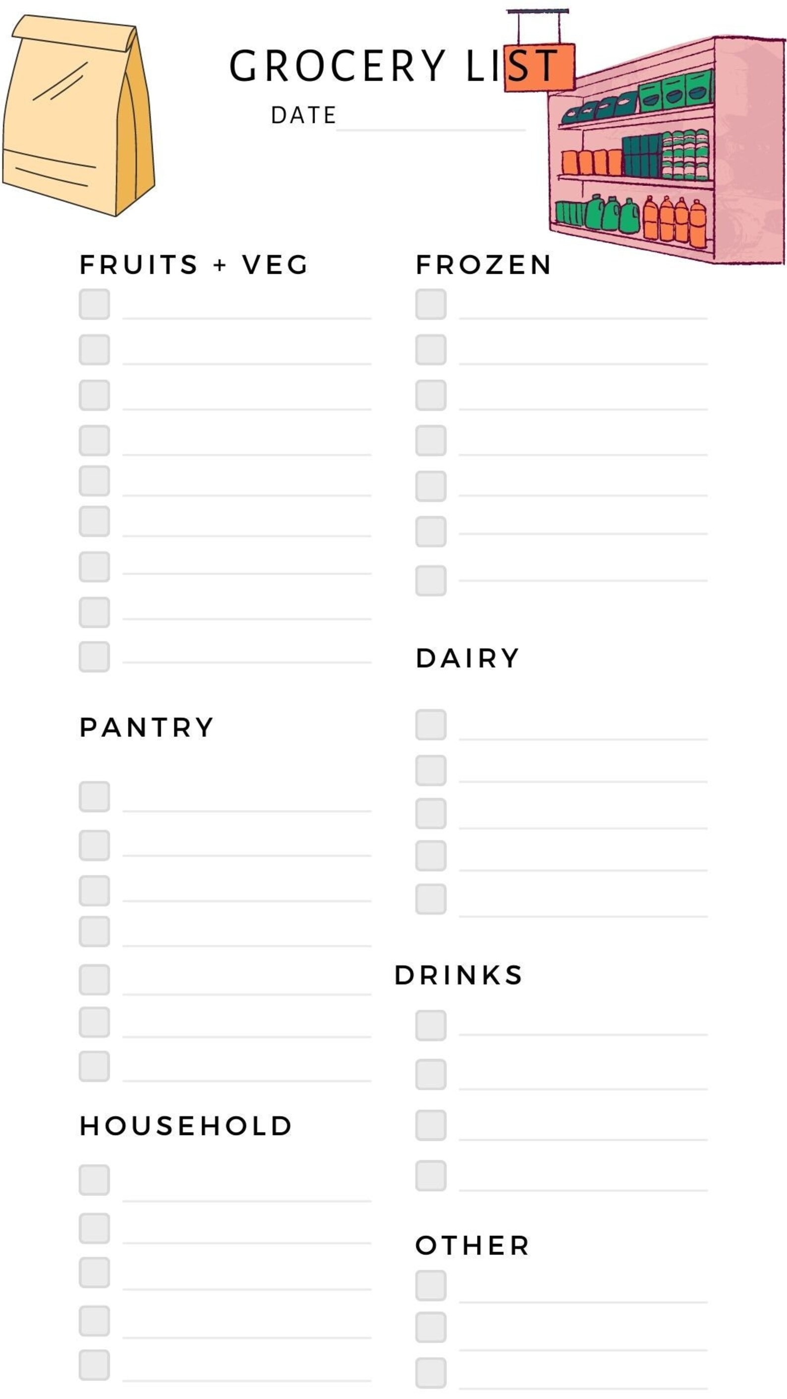 Editable Digital Grocery List - Etsy