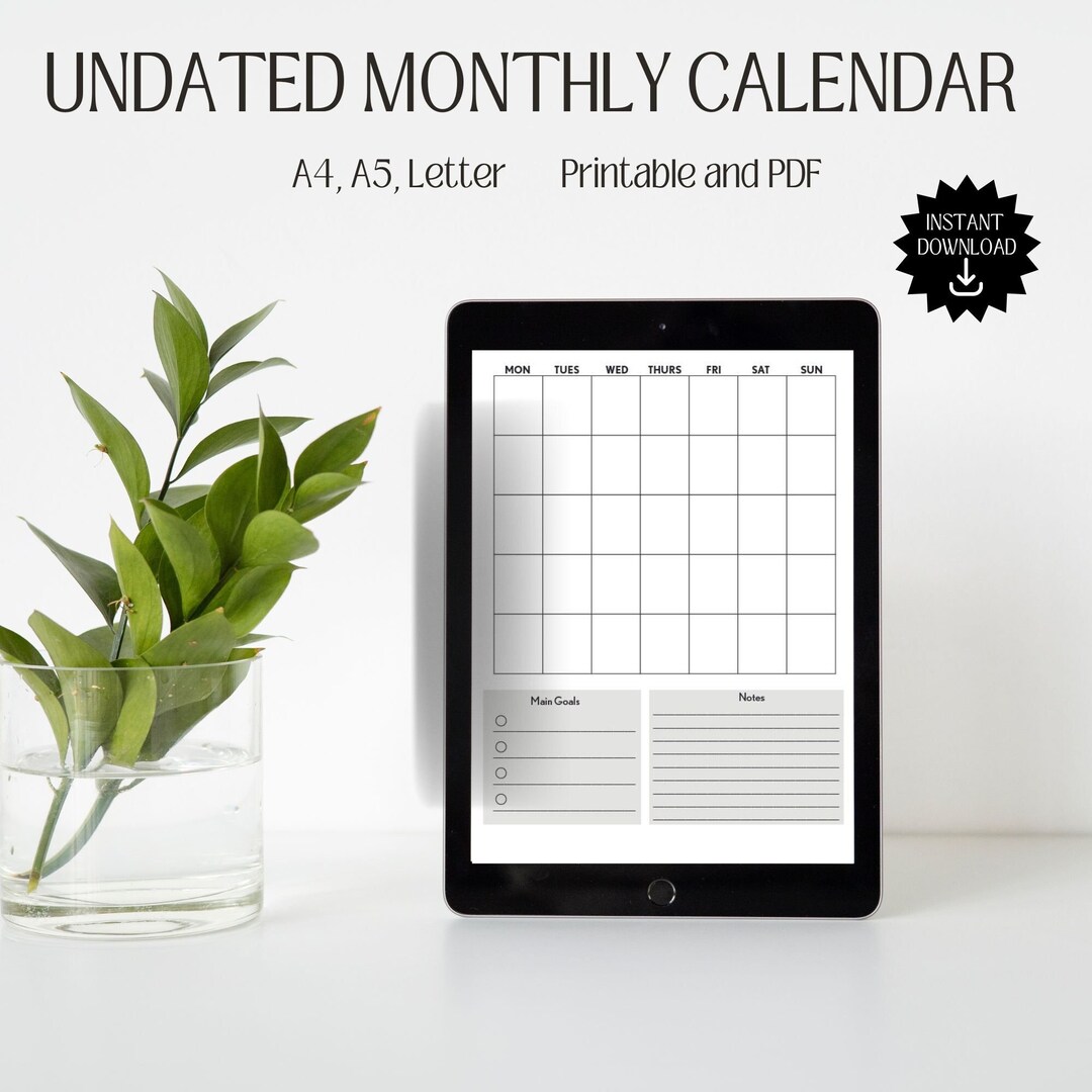 Undated Monthly Planner Printable, Productivity Planner, Monthly Agenda ...