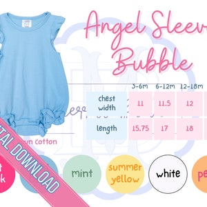 Arb Blanks Angel Sleeve Bubble Color Size Chart Mockup - Etsy
