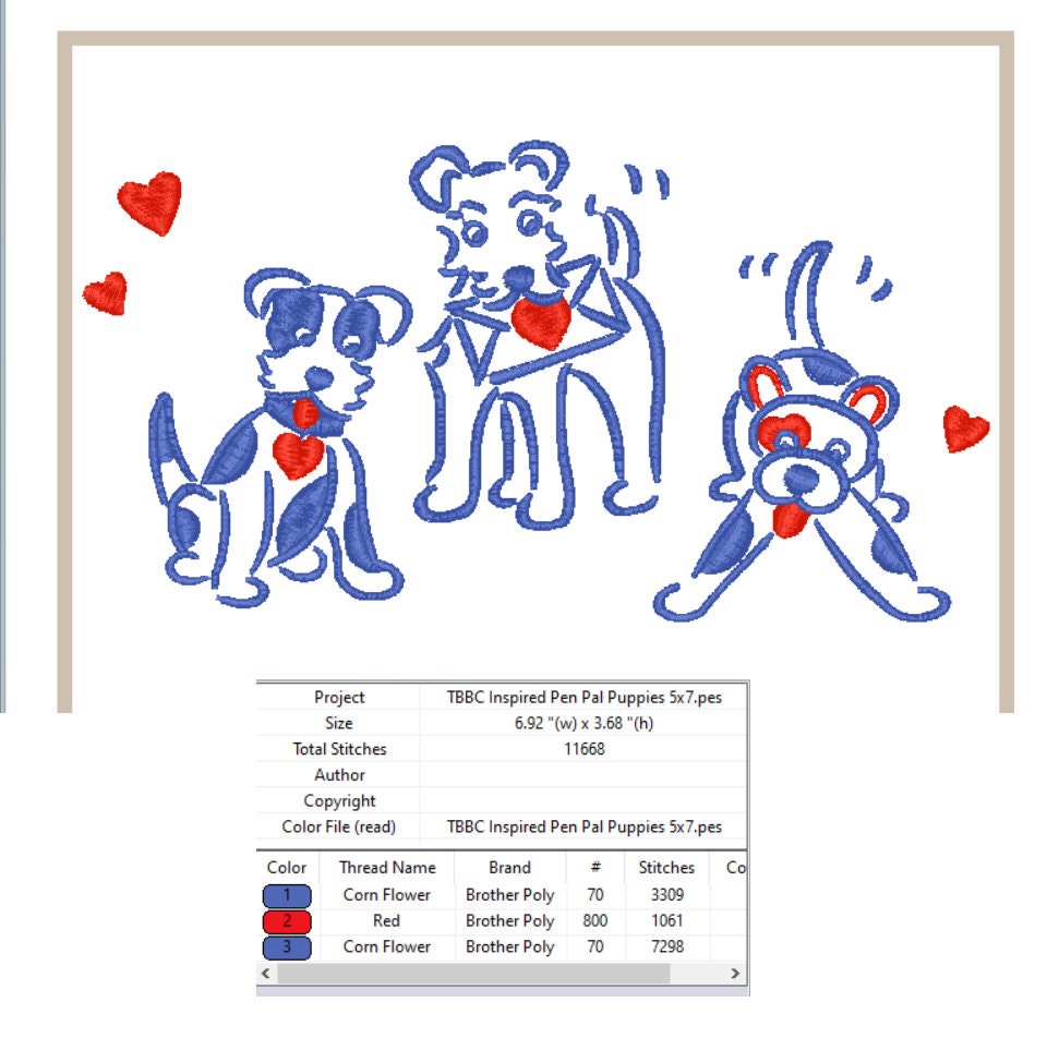 TBBC Inspired Pen Pal Puppies Embroidery Design Valentines Day - Etsy