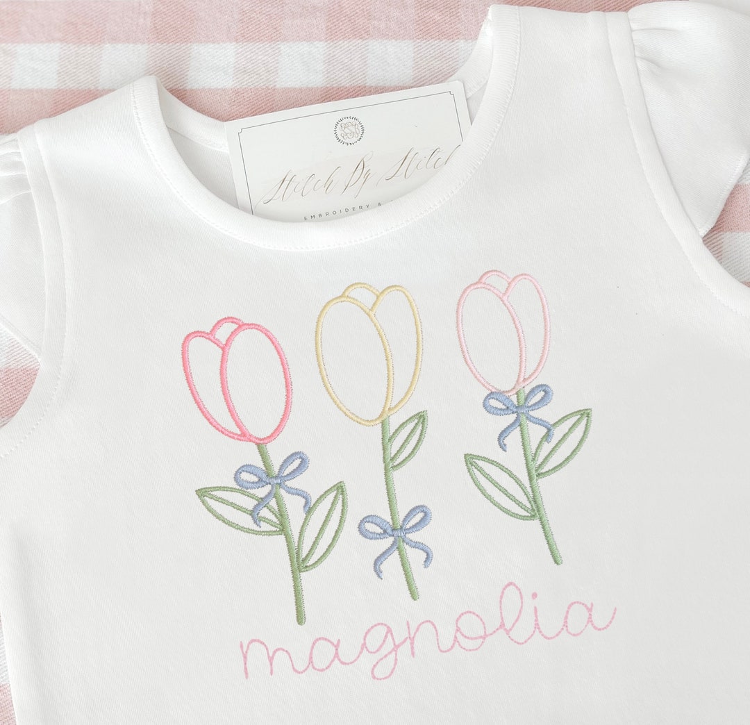 Preppy Spring Tulip Trio With Bows Machine Embroidery Design - Etsy