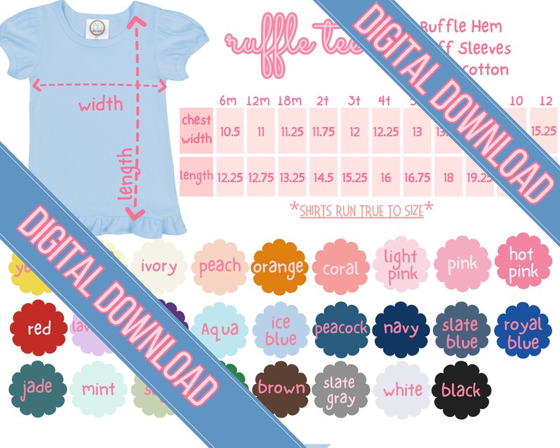 Blanks Boutique Girls Ruffle Shirt Color Chart Size Chart Template ...