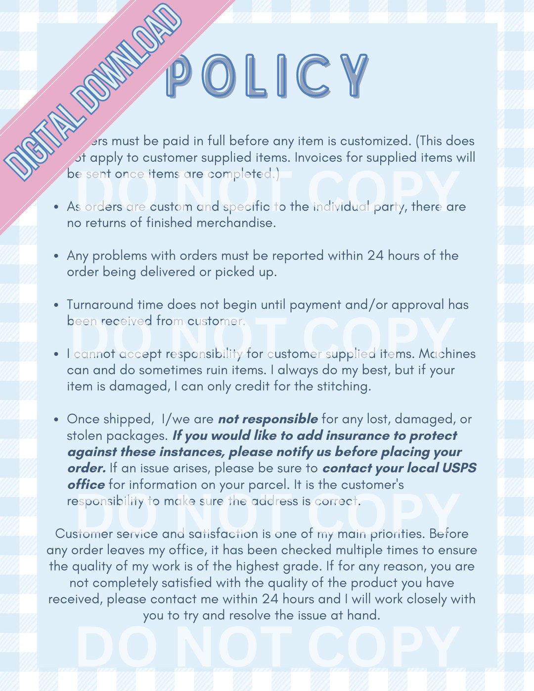 Store Policy Embroidery Business Owners - Etsy