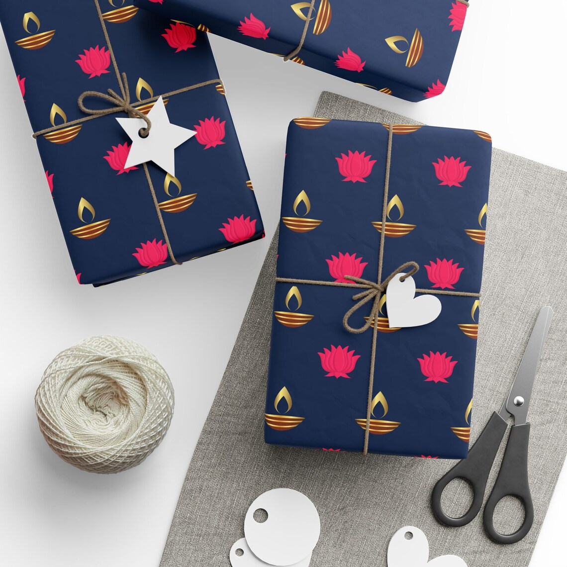 Diwali Wrapping Papers - Diya and Lotus Designs, Festive Gift Wrap ...