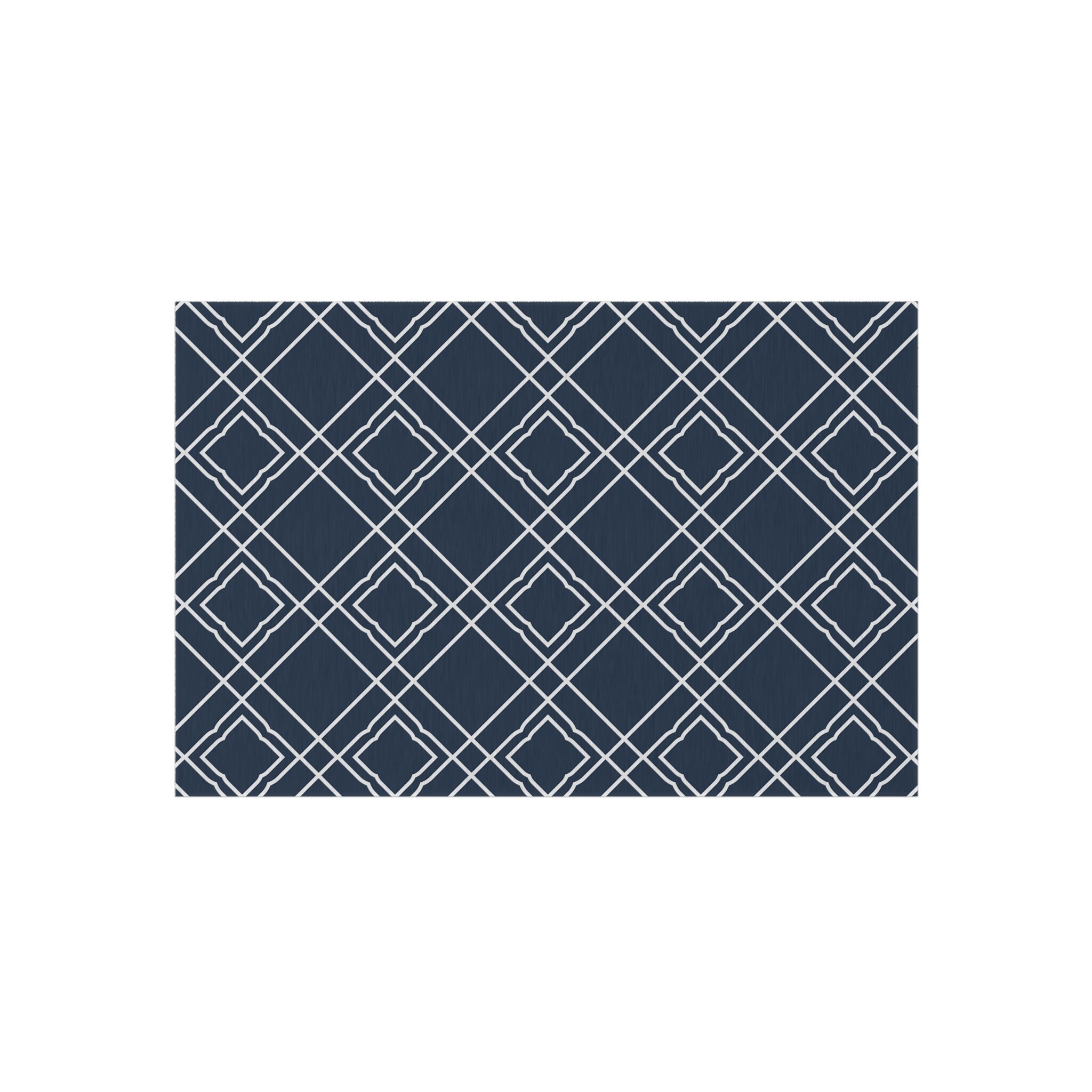 Navy Blue Geometric Pattern Outdoor Area Rug, Boho Outdoor Rug, Patio ...