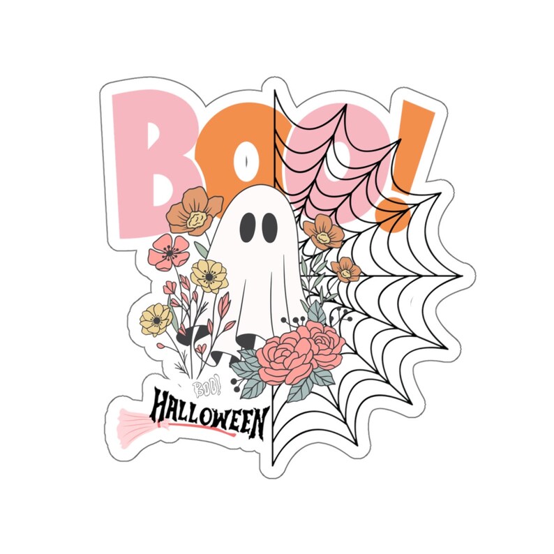 Boo Halloween Sticker: Floral Skull, Ghost, Spider Web - Etsy
