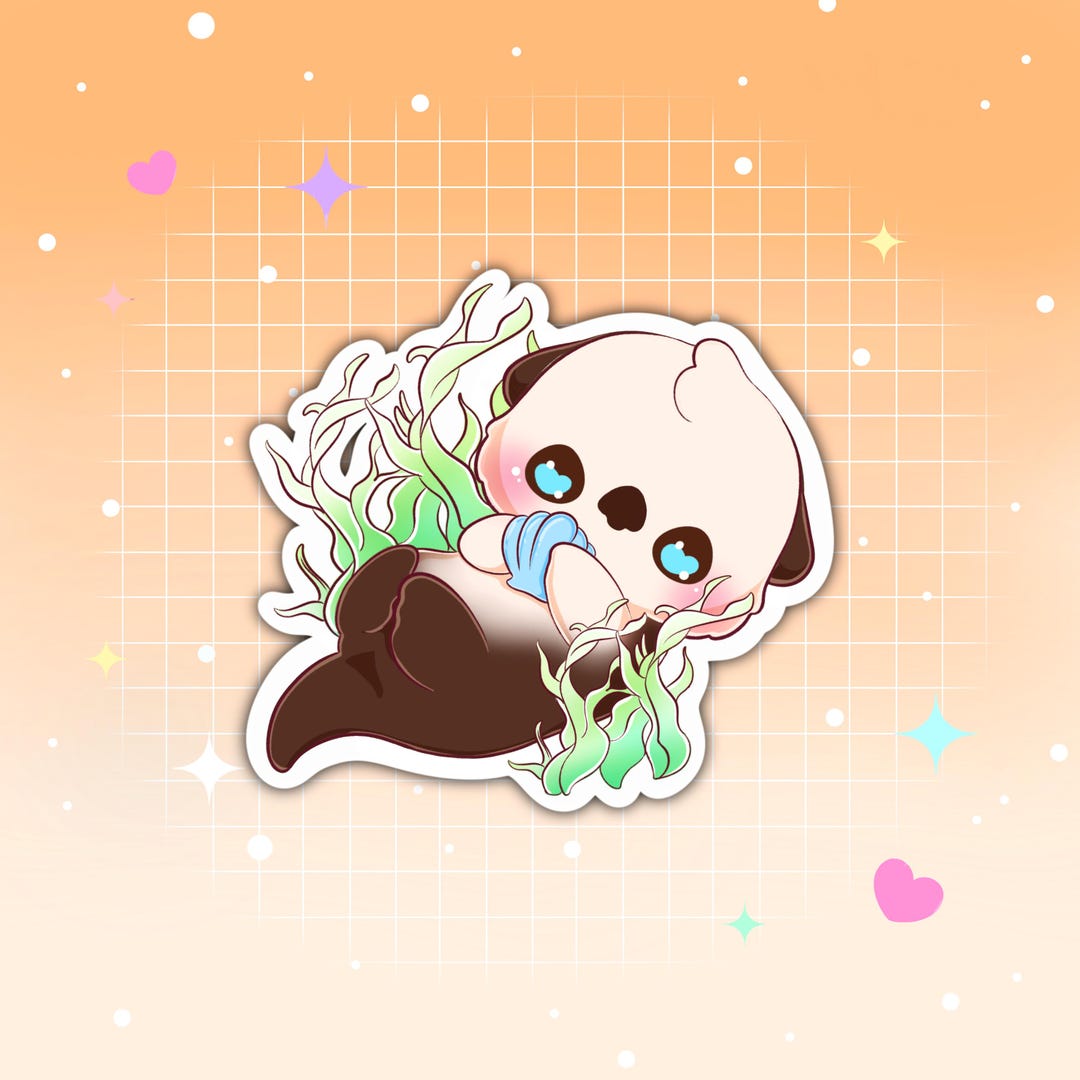 Sea Otter in Kelp Vinyl Sticker | Animal Sticker | Laptop Decal ...