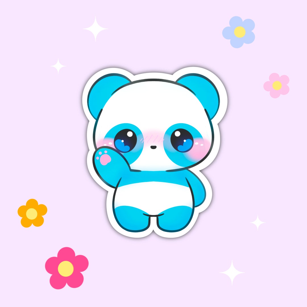 Kawaii Cute Blue Panda Vinyl Sticker Animal Stickers Laptop Stickers ...