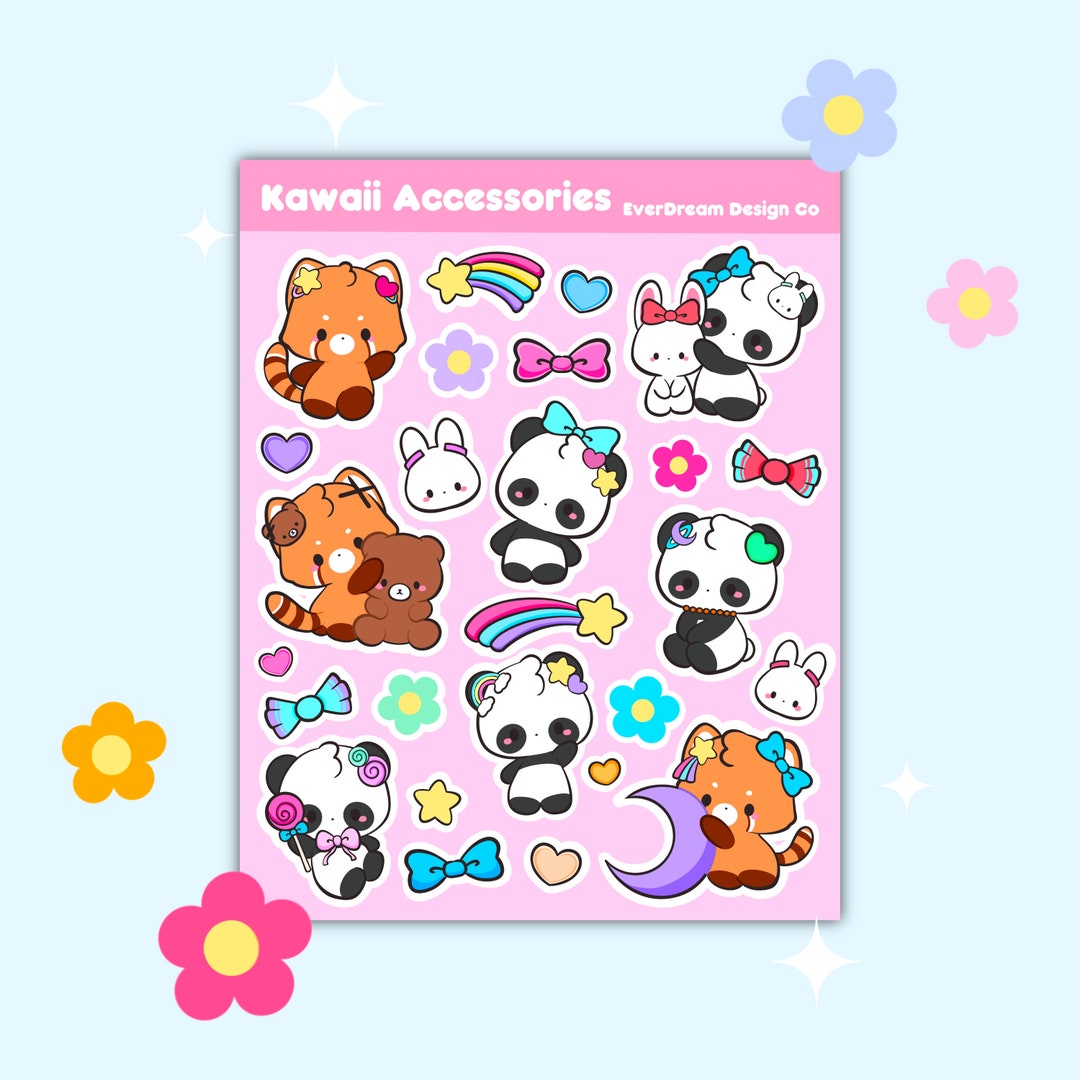 Kawaii Cute Super Chibi Panda Kawaii Vinyl Sticker Sheet Animal ...