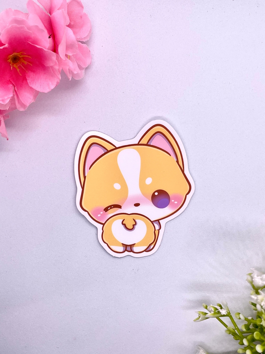Kawaii Cute Winking Corgi Vinyl Sticker Animal Stickers - Etsy