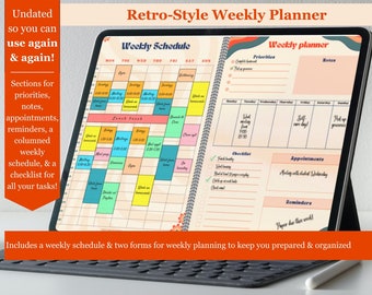 Retro Inspired Digital Weekly Planner, iPad Planner, Printable Planner ...