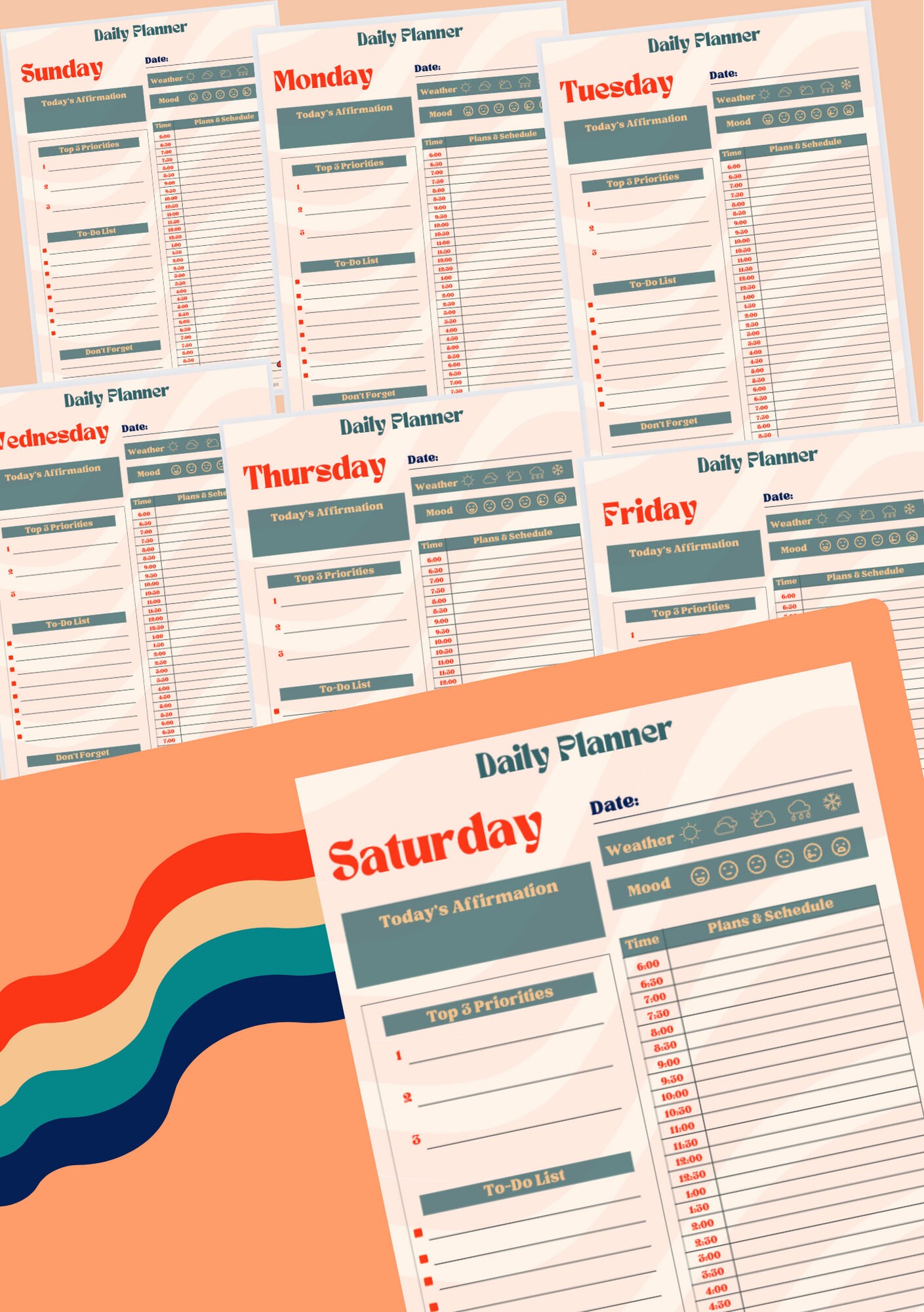 Retro Daily Planner With Affirmations and Hourly Schedule! - Etsy