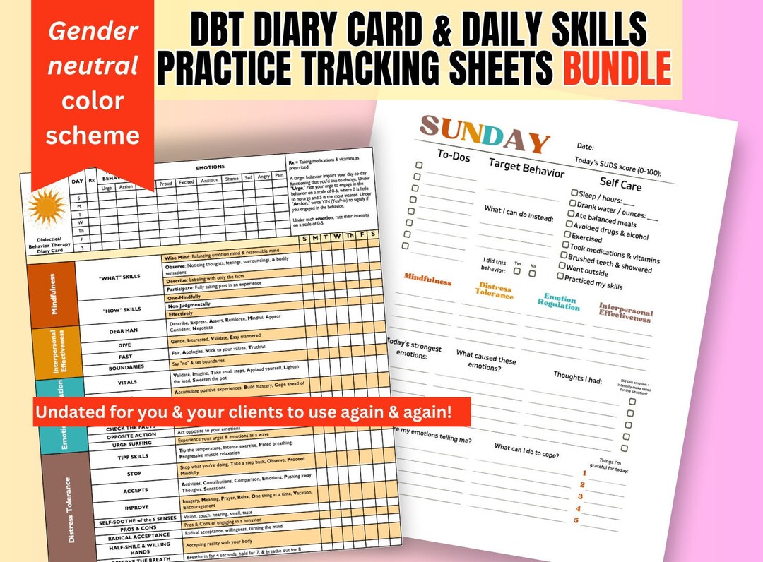 DBT Diary Card & Daily Skills Tracking Sheets: BUNDLE - Etsy