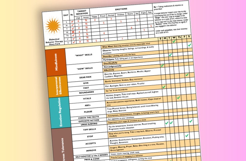 DBT Diary Card & Daily Skills Tracking Sheets: BUNDLE - Etsy