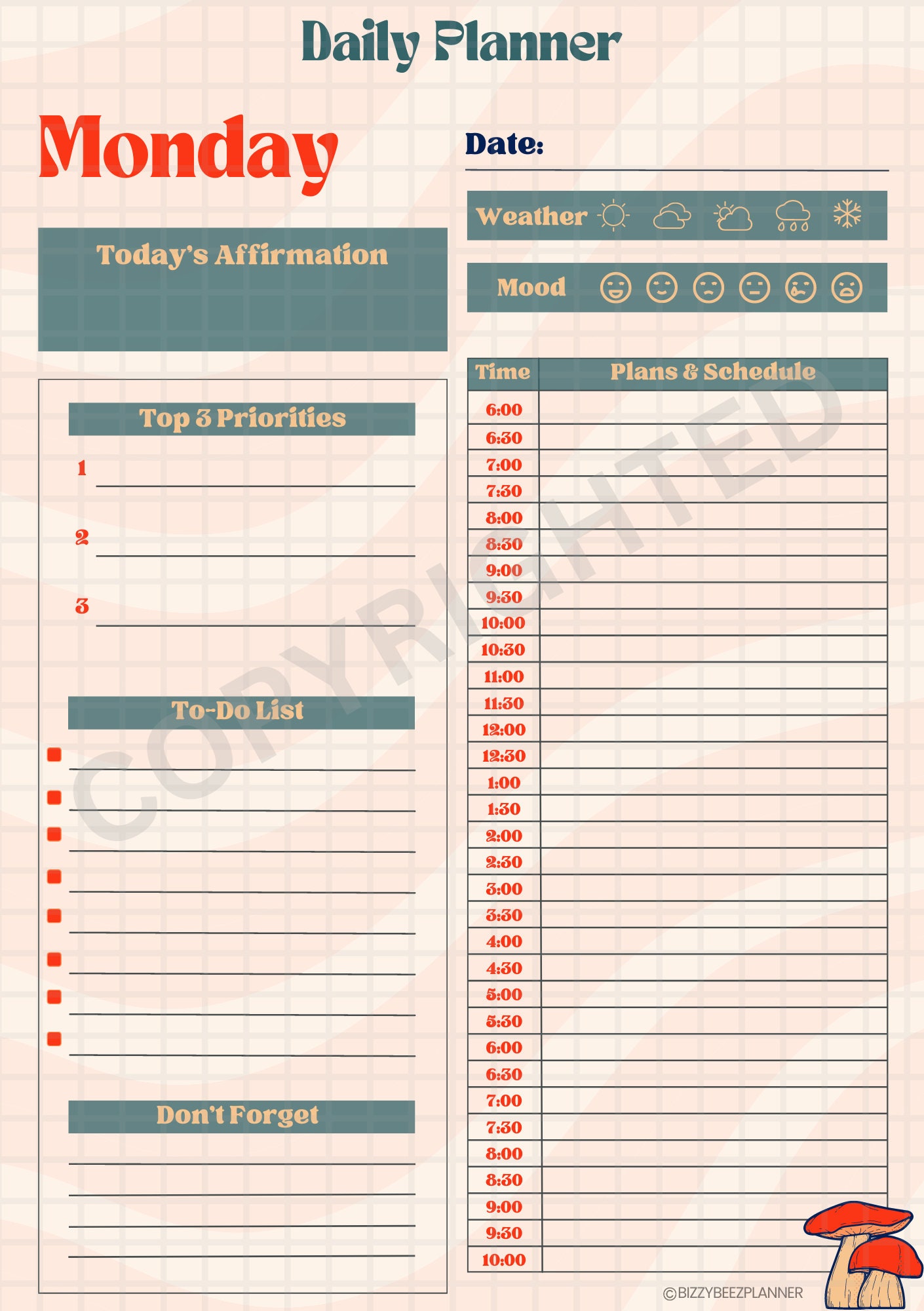 Retro Daily Planner With Affirmations and Hourly Schedule - Etsy