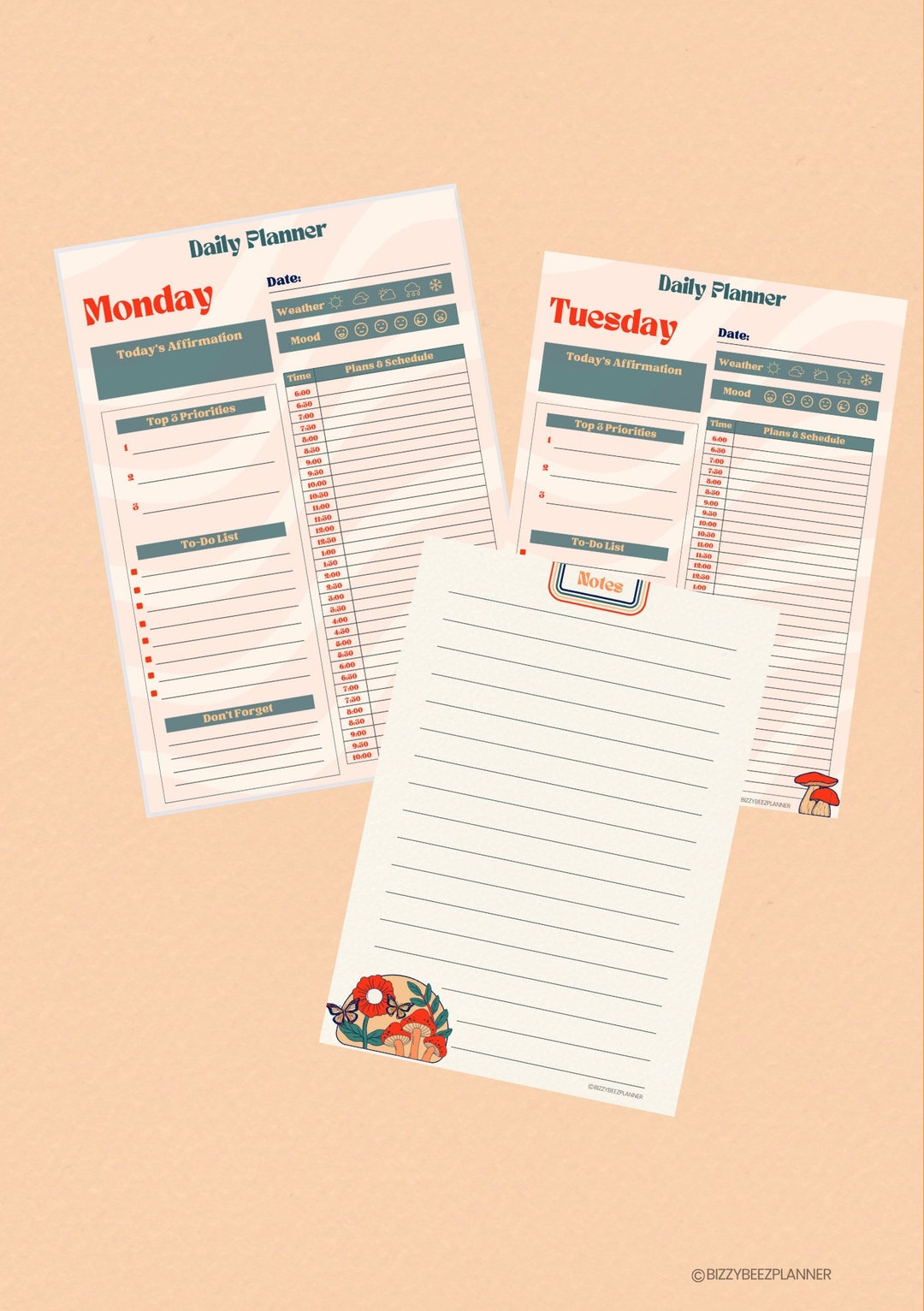 Retro Daily Planner With Affirmations and Hourly Schedule! - Etsy