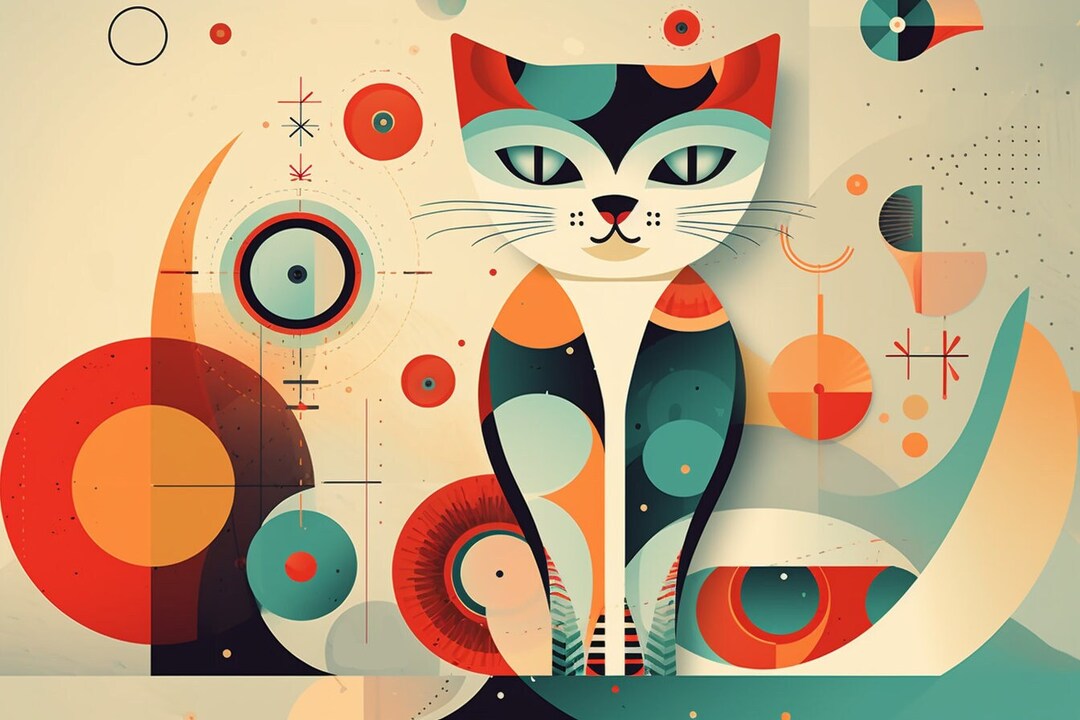 Mid Century Modern Cat Art Printable Instant Digital Download for Home ...