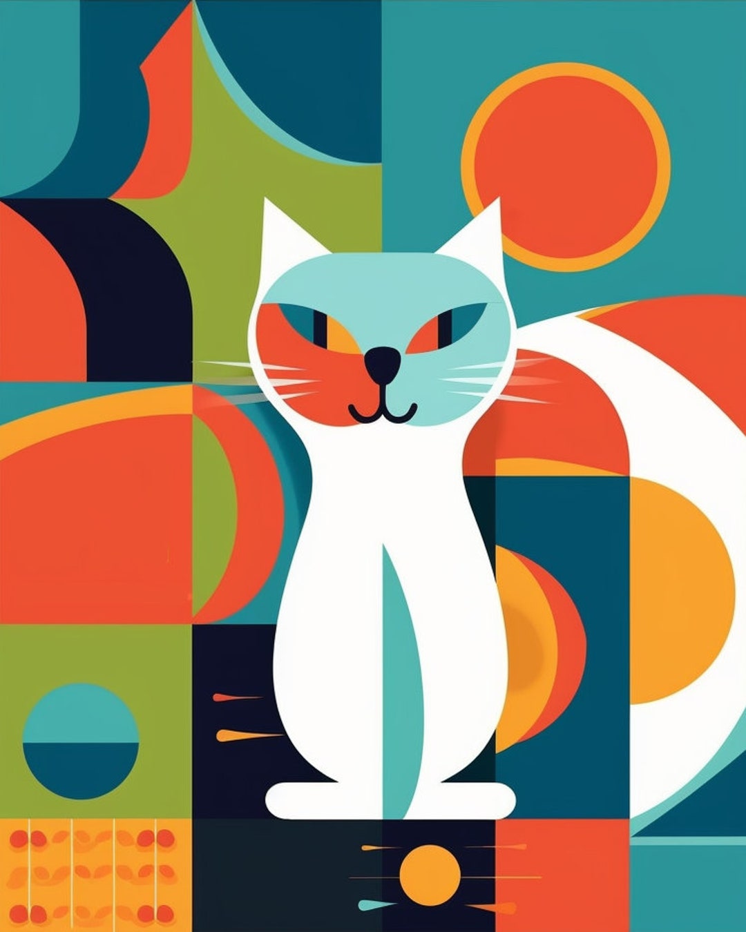 Mid Century Modern Geo Cat Printable Instant Digital Download for Home ...