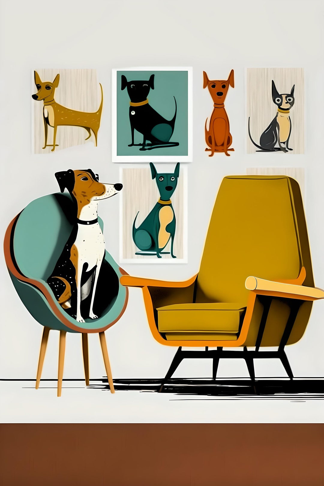 Midcentury Modern, Dog Art, Eams Chair, Gifts for Dog Lovers, Atomic ...