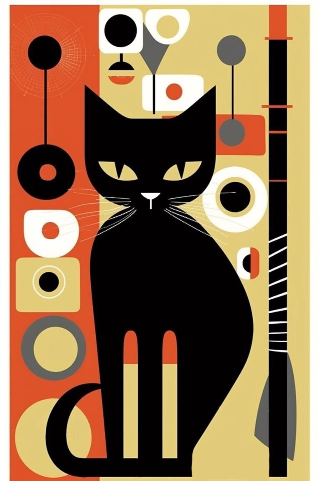 Mid Century Modern Cat Art Printable Instant Digital Download for Home ...
