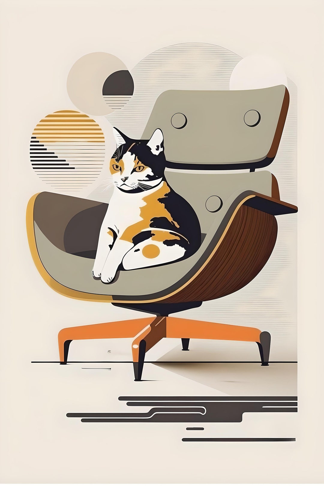Midcentury Modern Cat, Eams Chair, Fine Art Print, Gifts for Cat Lovers ...