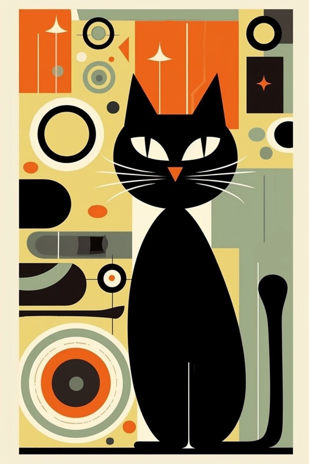 Mid Century Modern Cat Art Printable Instant Digital Download for Home ...