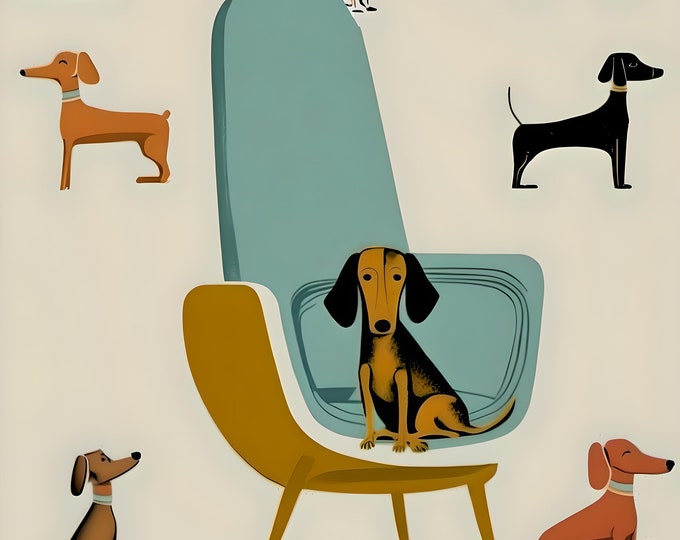 Midcentury Modern, Dog Art, Eams Chair, Gifts for Dog Lovers, Atomic ...