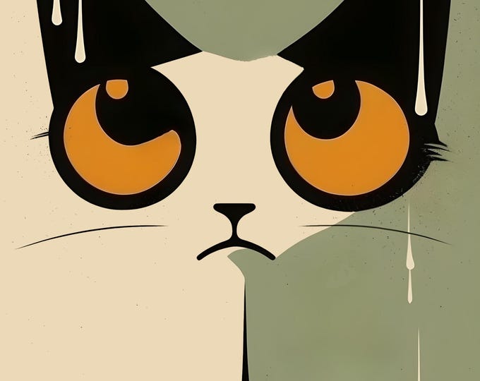 Midcentury Modern Cat, Grumpy Cat, Minimalist Cat Art, Gift for Cat ...