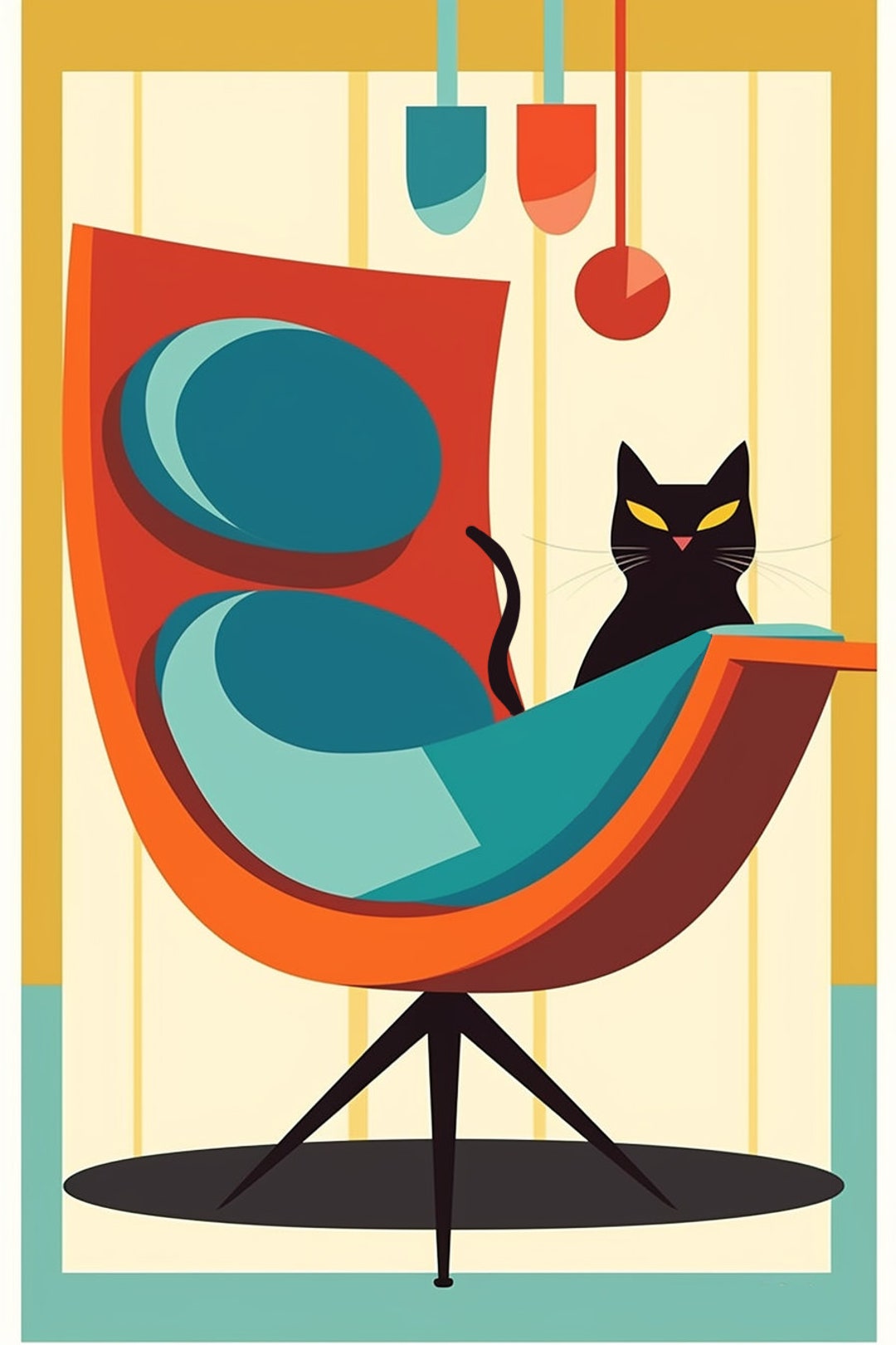 Midcentury Modern Cat, Eams Chair, Fine Art Print, Gifts for Cat Lovers ...